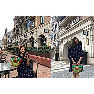 Fashion Bamboo Handbag Handmade Woven Beach bag for Womens (multi-colored)