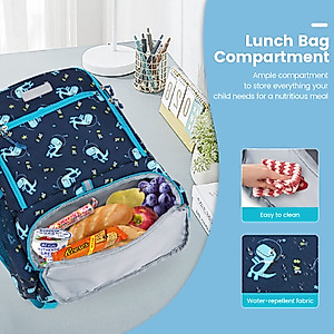 MACWE Kids Backpack with Insulated Pocket for Lunch Box - Cute Kindergarten Backpack for Boys Girls - Comfort Elementary Bookbags Gifts for Children - Dinosaur