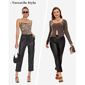 Ginasy Faux Leather Pants for Women High Waist Pleather Jogger Pants Straight Leg Trousers with Pockets Black
