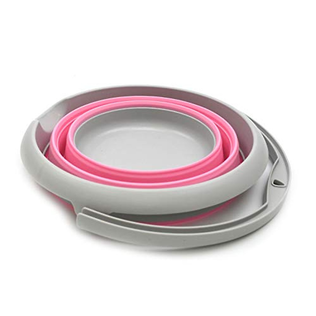 SAMMART 5L / 1.32 Gallon Collapsible Plastic Bucket - Foldable Round Tub - Portable Fishing Water Pail - Space Saving Outdoor Waterpot (5L Round, Grey/Pink)