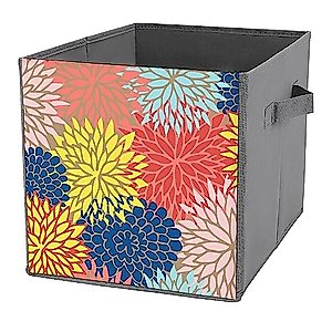 DamTma Storage Cubes Yellow Blue Orange Dahlias Floral Clothes Storage Bins with Handles Colorful Flowers Collapsible Fabric 11 in Cube Organizer for Home Room Shelves Closet