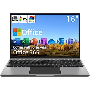 jumper Laptop 16 Inch FHD IPS Display (16:10), 4GB DDR4 128GB Storage, Intel Celeron Quad Core CPU, Laptops Computer with Office 365 1-Year Subscription Included, 4 Stereo Speakers, USB3.0.