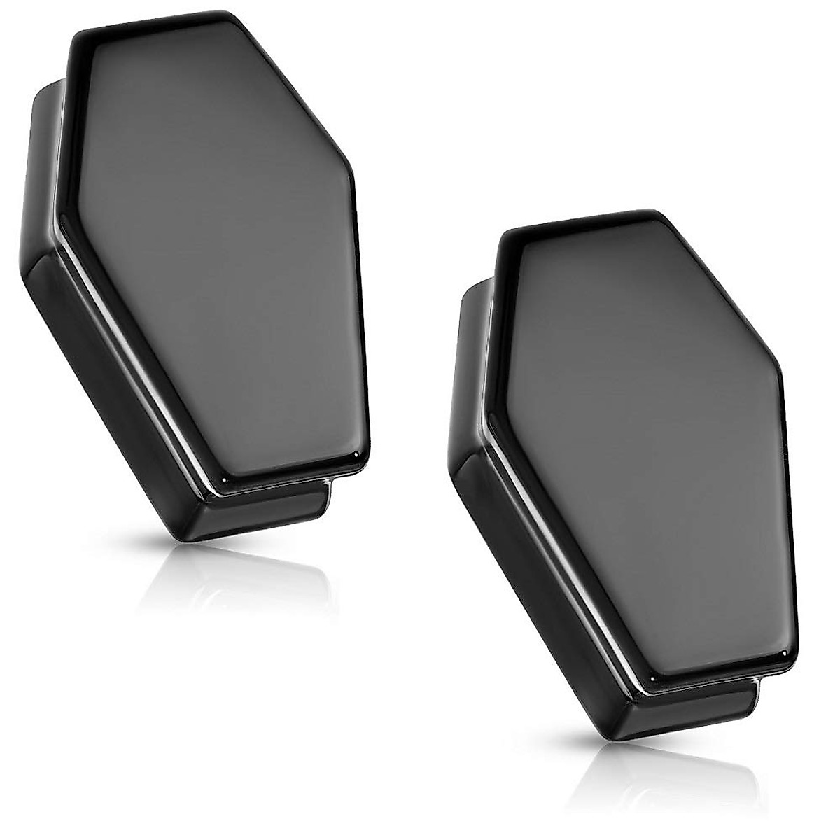 Pierced Owl Natural Obsidian Stone Black Coffin Shaped Double Flared Plug Gauges, Sold as a Pair (25mm (1"))