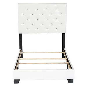 Happy Homes Lexi Upholstered Bed Frame with Headboard /Diamond Button Tufted /Faux Leather /Wood Slats Included /Easy Assembly/Box Spring Platform Needed /Works with Memory Foam Mattress Twin White