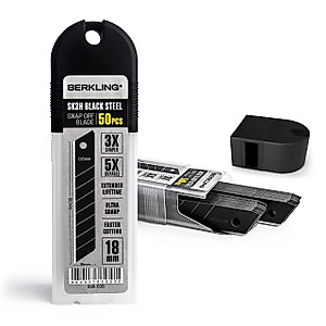 Berkling 18mm Utility Knife Blades, 50 PCS | SK2H Blackened Steel | 3x Sharper & 5x More Durable Than SK5 | Fits All 18mm Utility Knives & Box Cutters