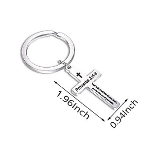 BEKECH Christian Keychain Trust in The Lord Proverbs 3:5-6 Keychain Cross Charm Religious jewelry Christian Gift (silver cross)
