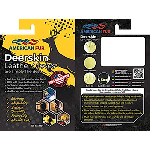 MEN`S FULL GRAIN BLACK DEERSKIN LEATHER GLOVES LINED 40 GRAM 3M THINSULATE (American Fur) (X-Large)