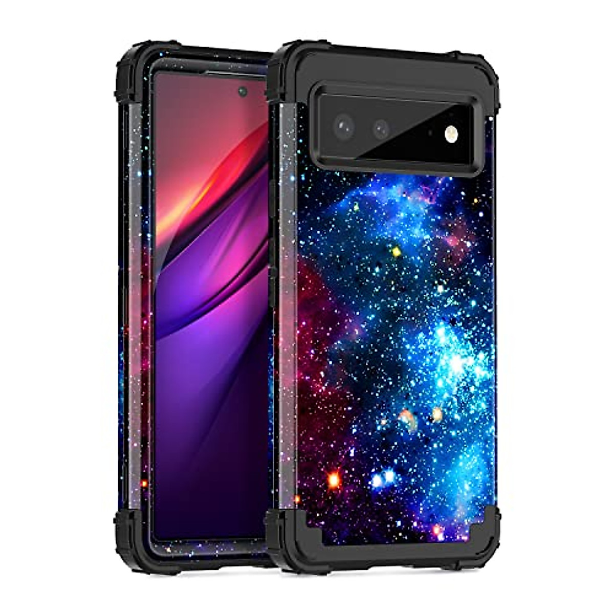 Miqala Compatible with Google Pixel 6 Case,Shiny in The Dark Three Layer Heavy Duty Shockproof Hard Plastic Bumper +Soft Silicone Rubber Protective Case for Google Pixel 6,Blue Sky