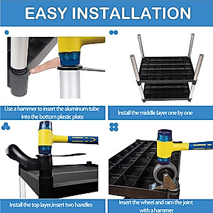 ANRYAGF Utility Carts with Wheels Rolling Cart Food Service Cart Commercial Office Warehouse Heavy Duty Cart 500 LBs Capacity, Lockable Wheels, Rubber Hammer, 31.5" X 16.9" X 38.9" Black