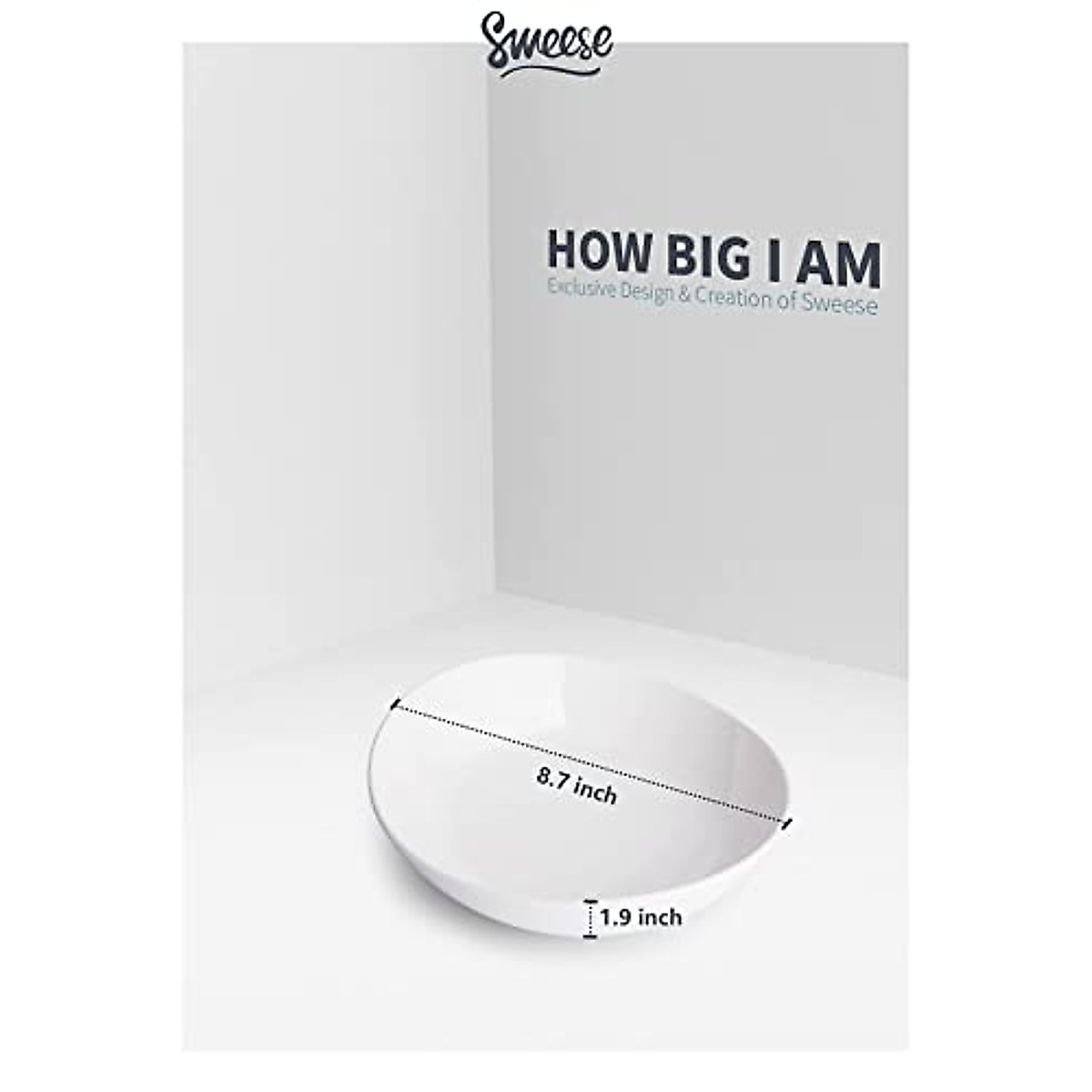 Sweese 135.401 Porcelain Pasta Bowls 28 Ounce- Porcelain Salad Serving Soup Dinner Bowl for Kitchen - Microwave Dishwasher Oven Safe Set of 4, White