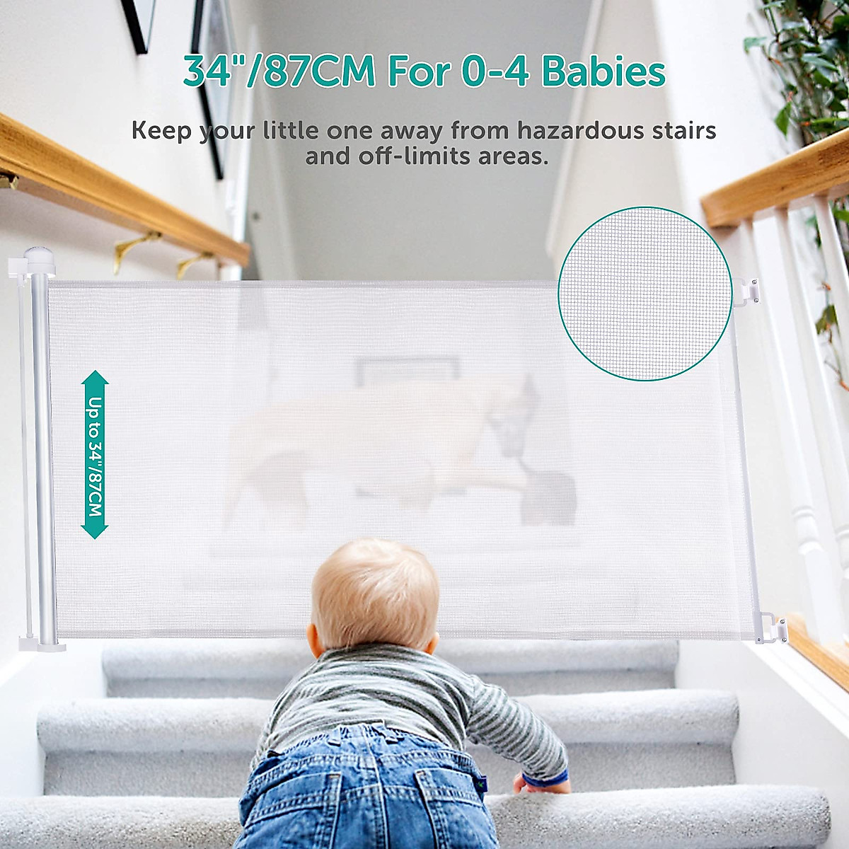 alobeby Baby Gate, Retractable Baby Gate, Pet Gate, Baby Dog Gates for Doorways Gates for Kids or Pets, Extends to 60'' Wide, Extra KMS-WL01 baby gate 2448