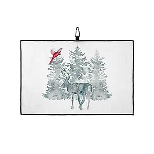 Golf Towel Christmas Reindeer Cardinal Cedar,Waffle Pattern Microfiber Club Cleaner Golf Towels with Carabiner Clip for Women Men Dad,Xmas Animal Plant Silhouette Golf Towel for Golf Bags,24x16in