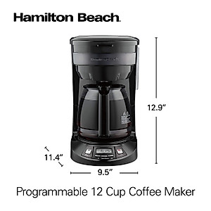 Hamilton Beach 12 Cup Programmable Drip Coffee Maker with 3 Brew Options, Glass Carafe, Auto Pause and Pour, Black Stainless (46293)