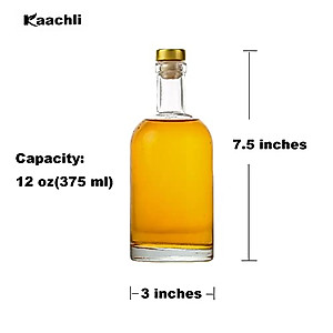 Kaachli Clear Glass Bottles 12 oz - 375ml [Pack of 6] for Wine Beverages Drinks Oil Vinegar Kombucha Beer Water Soda with Cork Stopper Airtight Lid