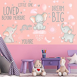 Dream Big Little One Elephant Wall Stickers Baby Room Wall Decals Moon Hot Air Balloon Grey Stars Wall Decals for Nursery Kids Room Living Room Bedroom Decorations Home Decor (Cute Style)
