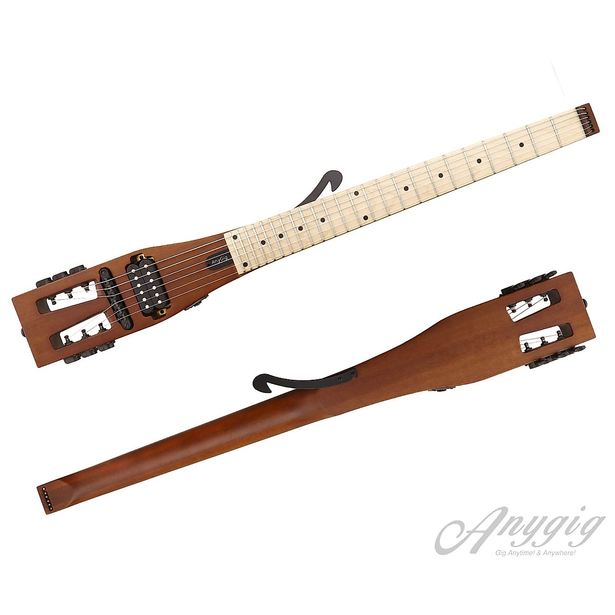 Anygig Electric Guitar Practice Portable Travel 82CM 1.6KG Brown Matte Sapele Mahogany 25.5" Full Scale with Gigbag Right Handed Gift Idea