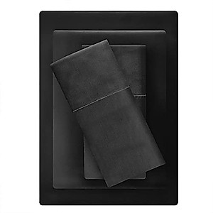 CozyLux Satin Sheets Queen Size - 4 Piece Black Bed Sheet Set with Silky Microfiber, 1 Deep Pocket Fitted Sheet, 1 Flat Sheet, and 2 Pillowcases - Smooth and Soft