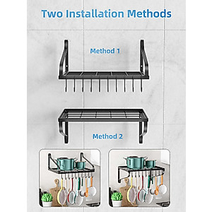Pots and Pans Organizer - MUDEELA Hanging Pot Rack with 10 Hooks Wall Mounted Pot Pan Rack, Kitchen Wall Shelves for Cookware, 2 DIY Methods, Ideal for Pots Set, Utensils, Cookware