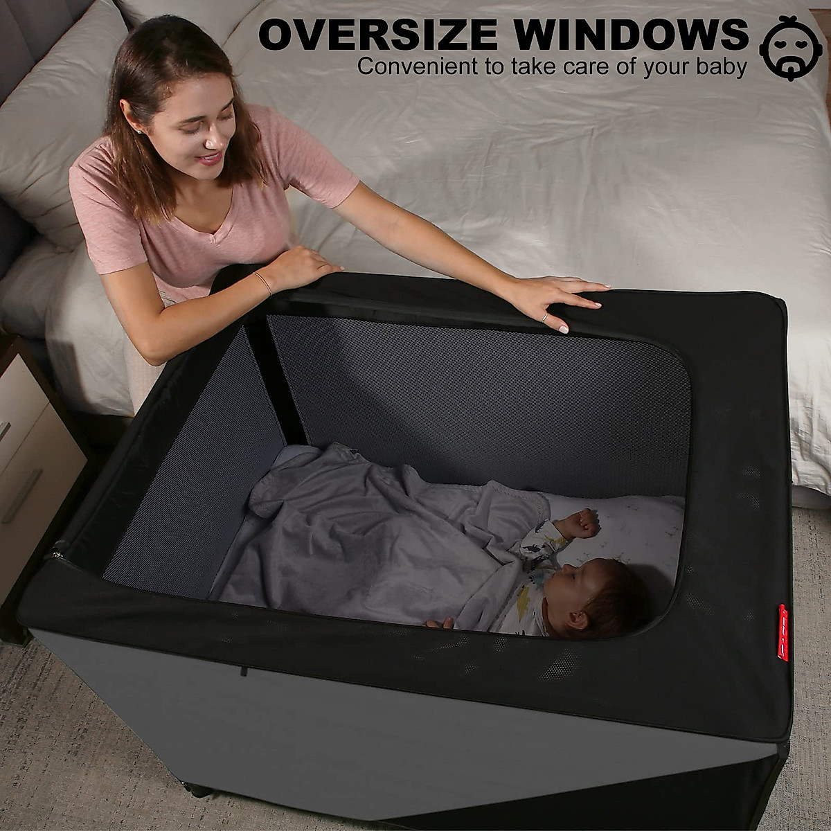 Pack N Play Blackout Cover, YAVIL Travel Crib Canopy Cover, Breathable Blackout Tent for Pack and Play, Portable Stretchy Netting Cover for Indoor Outdoor Playard