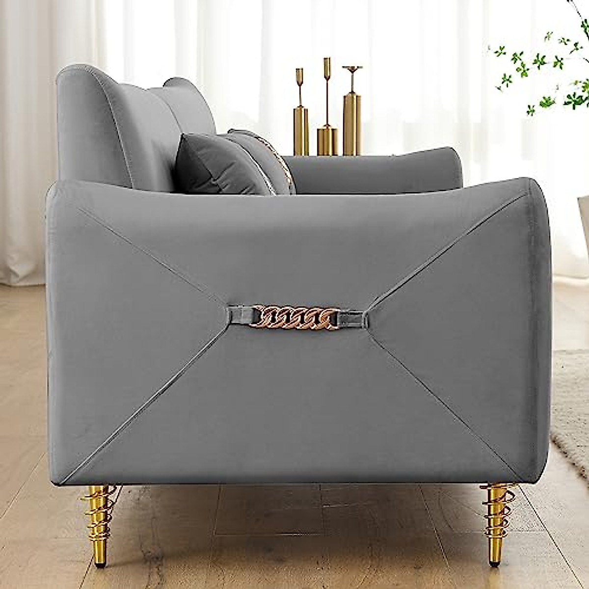 Goohome Tufted Couch, Chesterfield Velvet Upholstered 3-Seater Comfy Sofa, Living Room Furniture Sets, with Solid Wood Frame and Gold Legs, Fit for Bedroom, Office, A-Gray a