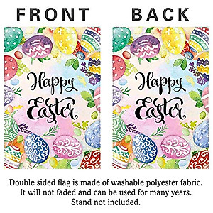 Funnytree Happy Easter Garden Flag Colorful Eggs Outdoor Decor Watercolor Spring floral Yard Flags Farmhouse Decoration Vertical Double Sided 12x18in