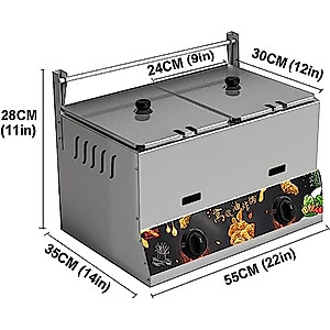Commercial Gas Deep Fat Fryer Twin Tank, 22L Tabletop Stainless Steel Chip Fryer, with Bracket, Manual Adjustment Temperature, for Home Kitchen Catering Restaurant Coffee Shop