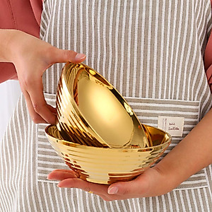 Buyer Star Ramen Bowl Set of 8, 8 inch Noodle Bowl Japanese Style Soup Bowls Set with Chopsticks, Ladle Spoons Set and Large Bowl for Noodles (Gold)