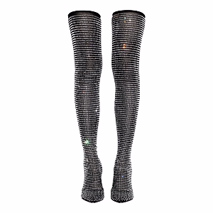 sexytag Women's RhinestoneThing High Boots Sparkly Diamante Pointed Toe Back Zipper Stiletto Heels Stretch Stocking Glitter Sexy Over The Knee Mesh Socks Boots Black Size 7.5