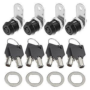 X AUTOHAUX 4 Sets 5/8" Zinc Alloy RV Storage Locks Cabinet Lock with Keys Cannular Cam Lock Offset Drawer Lock Black Fits on 3/8" Max Door Thickness