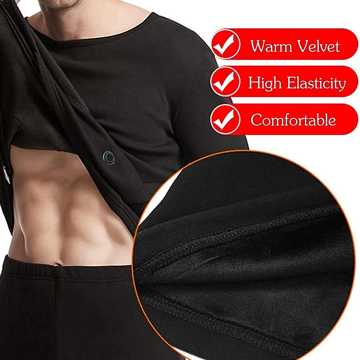 Nalog Thermal Underwear Set for Men Heated Underwear Set Winter Heating Baselayer for Outdoors Sports,M,Black