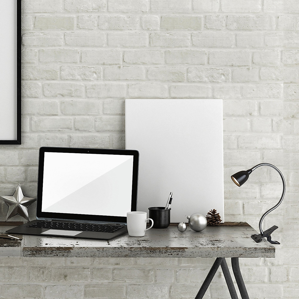 Newhouse Lighting Painted Black Metal Flexible Clamp-Style LED Desk Lamp in 3000K Warm White Color Temperature with Power Adapter and 6 ft. Power Cord