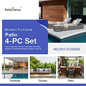 Patiorama 4 Piece Patio Furniture Set, Outdoor Chaise Lounge Chair with Ottoman, All-Weather Grey PE Wicker Rattan Conversation Set, Adjustable Reclining Chaise for Beach Balcony Pool, Light Grey