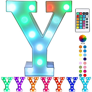 Pooqla Colorful LED Marquee Letter Lights with Remote – Light Up Marquee Signs – Party Bar Letters with Lights Decorations for the Home - Multicolor Letter Y