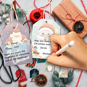 120 Pcs Christmas Gift Tags, Christmas Hanging Tag Label for Christmas DIY Decorations Present Wrapping, with 20m / 66ft Christmas Ribbons, Gift decoration, 12 Styles