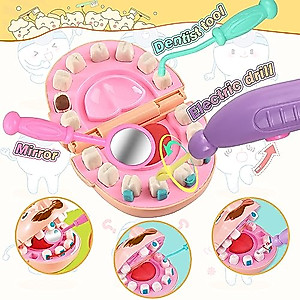Deardeer Play Dough Dentist Set Doctor Drill and Fill Playset Retro Playdough Creation with Moulds and Models Kids Gift Set