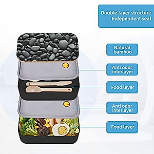 KOOLR Many Black Pebbles Print Bento Box Adult Lunch Box With 2 Compartments Stackable For Work Picnic Leak Proof Bento Box