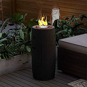 SUNBURY Outdoor Propane Fire Pit, 11" Propane Fire Column, Dark Gray Patio Gas Fire Pit 15,000 BTU Small Fire Pit Table for Outside w Lava Rocks