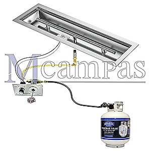 MCAMPAS Stainless Steel Fire Pit Gas Burner Spark Ignition Control Panel Kit- Including Push Button Igniter Gas Shut-Off Valve with Key