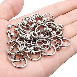 Ftovosyo 36PCS 12G Surgical Steel Septum Rings Horseshoe Barbell Tragus Cartilage Helix Earring Hoop Piercing Jewelry for Women Men 12mm Ball Spike Silver-tone