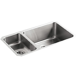 KOHLER K-3174-L-NA Undertone High/Low Undercounter Kitchen Sink, Stainless Steel
