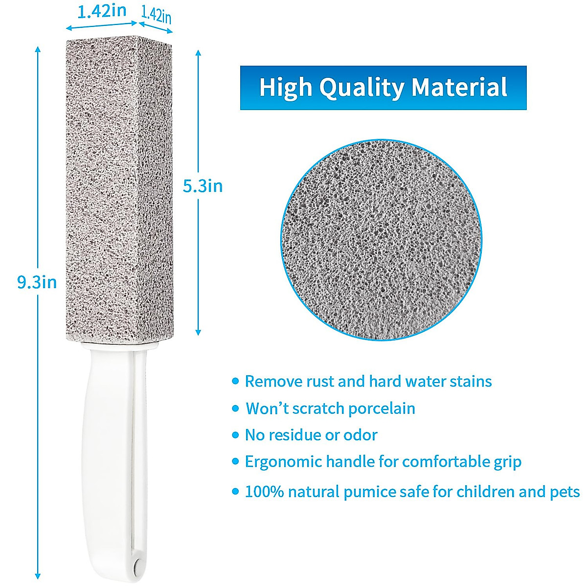 4TH Pumice Stone for Toilet Bowl Cleaning,Pumice Stick with Handle,Cleans Away Limescale Stain,Hard Water Rings, Calcium Buildup,Iron and Rust. Remover for Tile/Bath/Kitchen/Household - 2 Piece