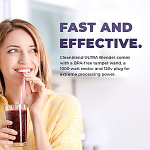 Cleanblend Ultra Blender, Low Profile Blender for Shakes and Smoothies - 40oz Compact Countertop Smoothie Blender/Maker - 8-Blade Stainless Steel, 1,000 Watt Motor, BPA-Free Tamper Wand Included (Red)