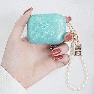 SAMTANY AirPods 3rd Case with Pearl Keychain Sotf TPU Cover Compatible with AirPods 3rd Generation Case for Girls and Womens (Blue)