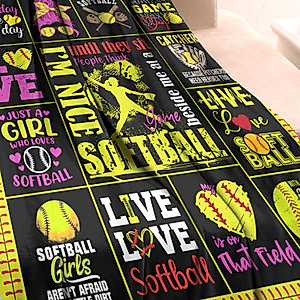 Raweeroner Softball Gifts,Softball Blanket,Gifts for Softball Players,Softball Blanket Gifts for Girls,Softball Room Decor,Softball Decor for Girls Bedroom
