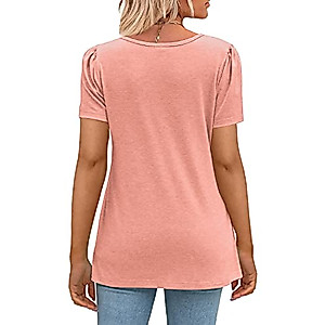 Summer Tops for Women Short Sleeve Shirts V Neck Loose Casual Tunic Plain Tees