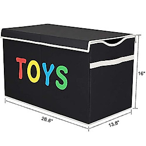 VICTOR'S Kids Toy Box Chest - Extra Large Lightweight Collapsible Toy Storage Organizer Boxes Bins Baskets for Kids, Boys, Girls, Nursery Room, Playroom, Closet (New Black)
