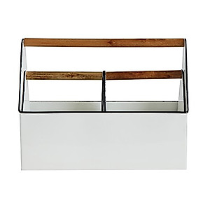 Creative Co-Op Set of 3 White Rectangle Metal Buckets with Wood Handles Caddy Set