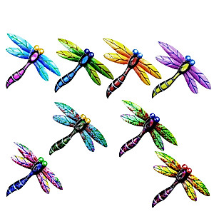 8Pcs Metal Dragonfly Insect Wall Decor - Wall Sculpture Hanging Dragonfly Metal Wall Art Garden Decor for Porch Yard, Living Room - Indoor Outdoor Gift Wall Sculptures Art