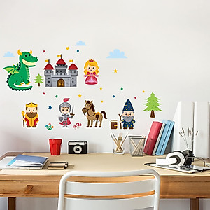 Maydahui Princess Knight Wall Stickers Castle King Cartoon Dragon Wall Decal (22 x24 Inch) for Kids Room Nursery Living Room