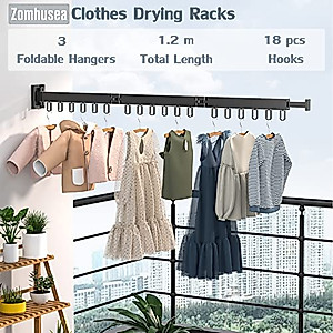 Zomhusea Clothes Drying Rack,Retractable Clothes Drying Rack Wall Mounted Clothes Hanger Rack,Aluminum Space-Saver Folding Clothes Drying Rack,Collapsible(Tri-Fold) Laundry Drying Rack(Black)